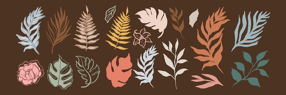Colorful leaf illustrations brown background. | Free Vector - rawpixel