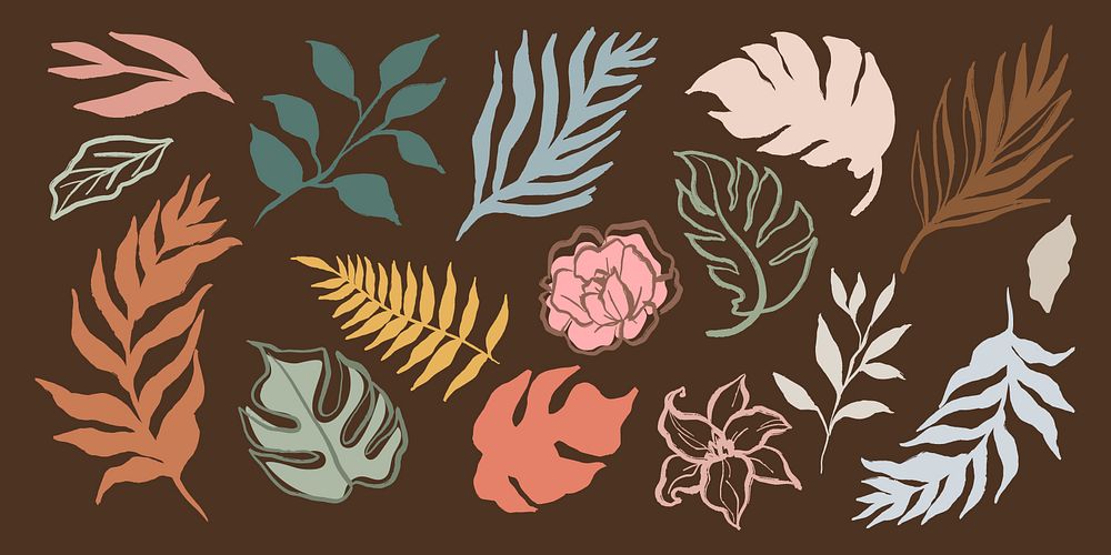 Colorful leaf illustrations brown background. | Free Vector - rawpixel