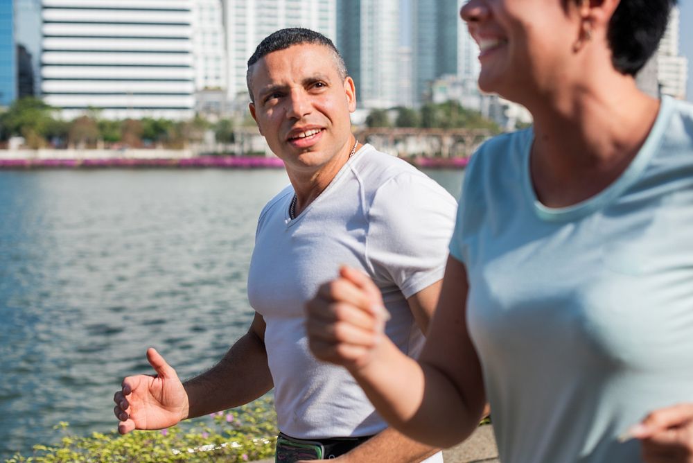 Two people jogging waterfront, enjoying | Free Photo - rawpixel
