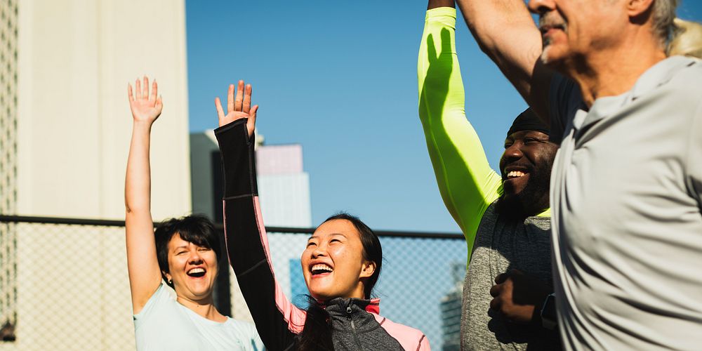 Group diverse adults exercising outdoors, | Free Photo - rawpixel
