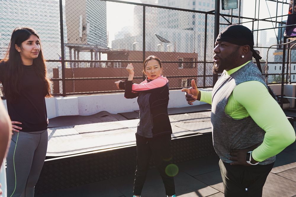 Group workout session rooftop. Diverse | Free Photo - rawpixel