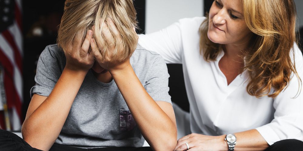 comforting scene woman consoling distressed | Free Photo - rawpixel