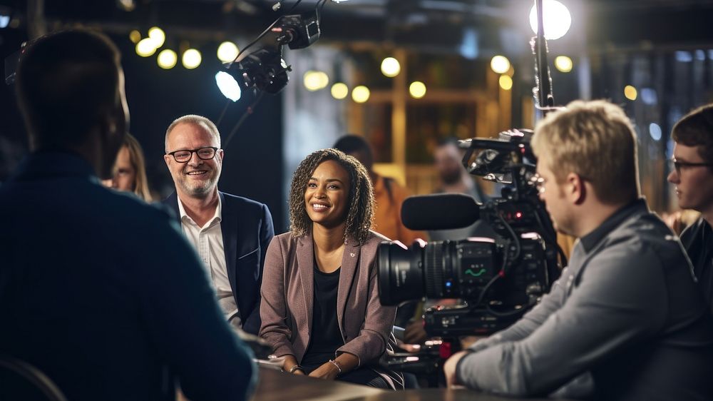 Interviewing adult togetherness broadcasting. | Free Photo - rawpixel