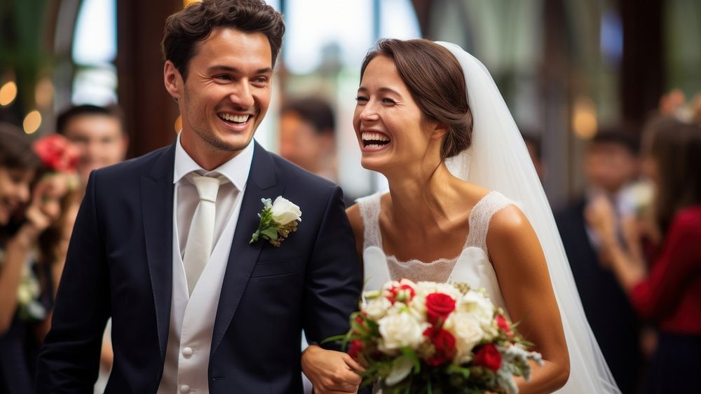 Happy wedding bride ceremony laughing | Free Photo - rawpixel