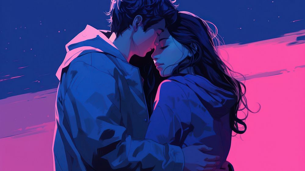 Couple hug purple hugging adult | Free Photo Illustration - rawpixel