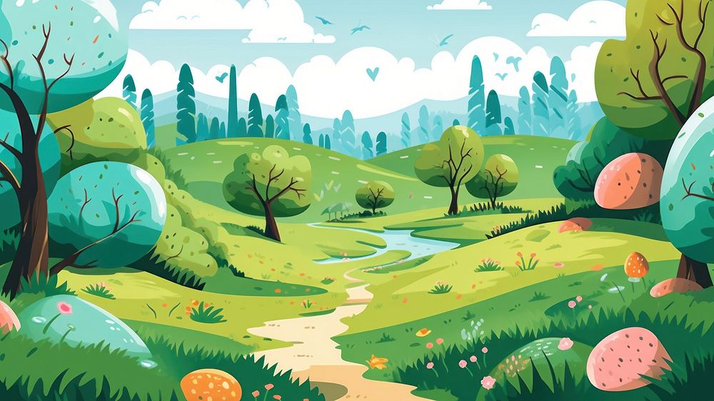 Park landscape illustration scenery. | Free Photo Illustration - rawpixel