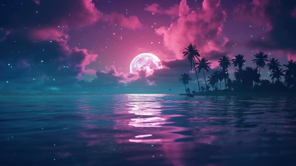 magical neon ocean astronomy outdoors | Free Photo Illustration - rawpixel