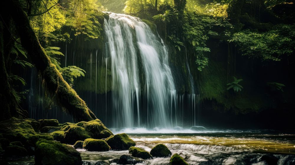 Waterfall forest landscape outdoors woodland. | Free Photo - rawpixel