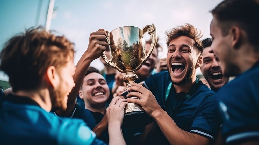 Football team holding trophy cheerful | Free Photo - rawpixel