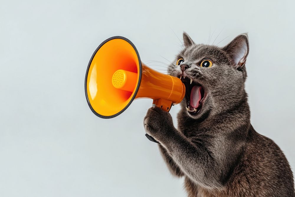 Cat holding megaphone animal shouting | Free Photo - rawpixel
