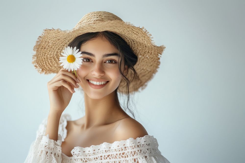 Holding daisy flower hat photography | Free Photo - rawpixel