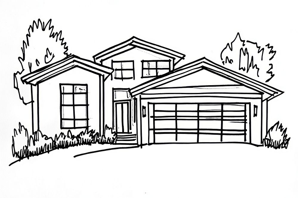 American contemporary suburb house sketch | Free Photo Illustration ...