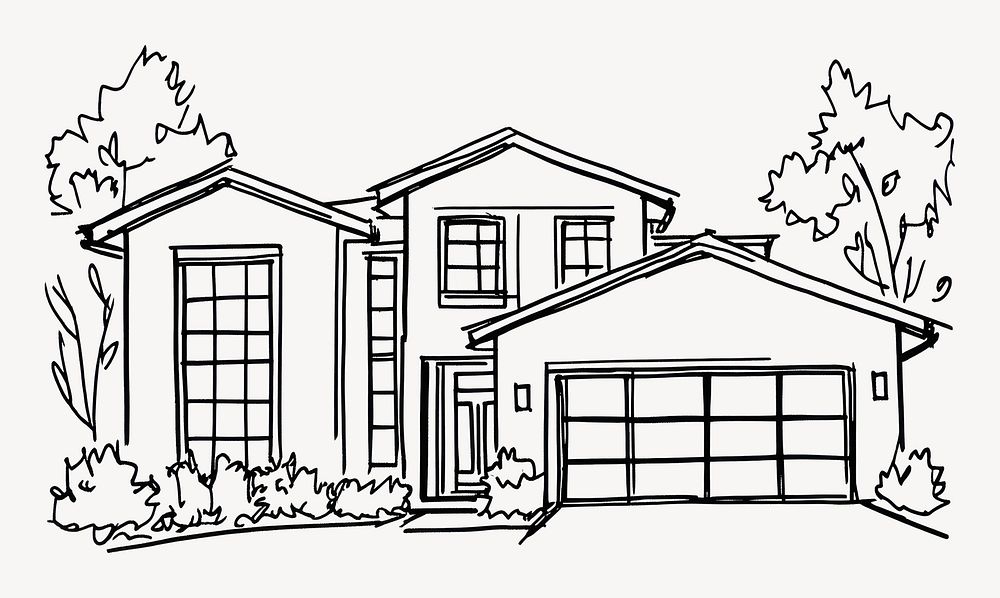 American contemporary suburb house sketch | Free Vector - rawpixel