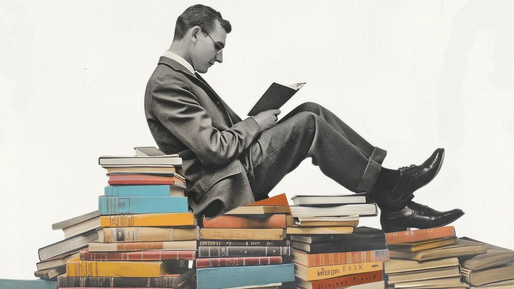 Paper collage man reading sitting | Free Photo Illustration - rawpixel