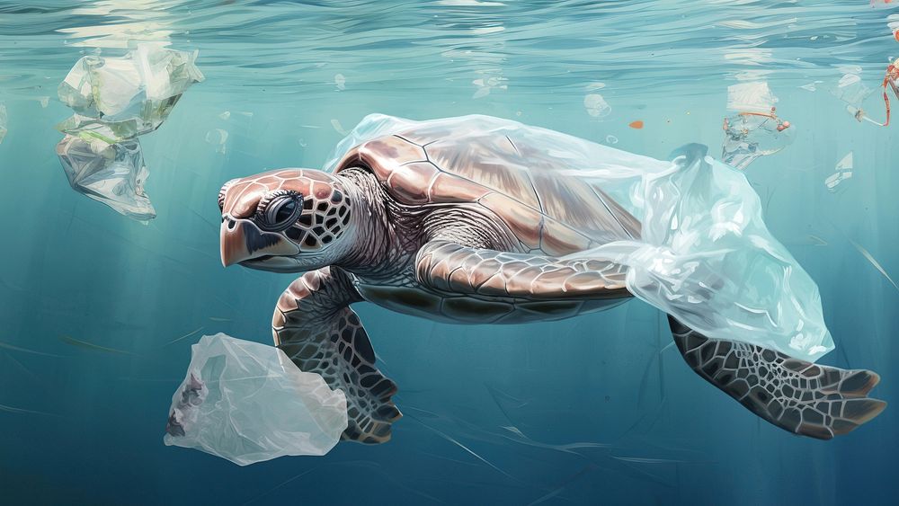 Turtle plastic stuck background, sea | Free Photo - rawpixel