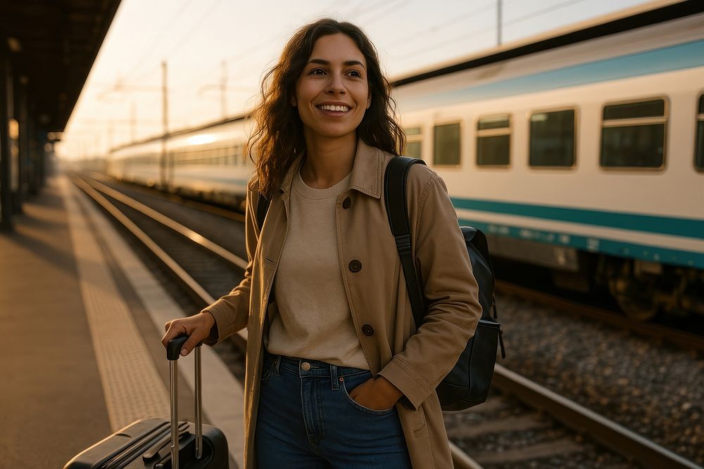 Traveler smiling at train station | Free Photo - rawpixel
