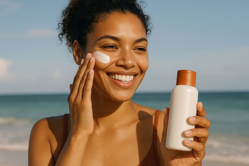 Woman applying sunscreen beach | Free Photo - rawpixel