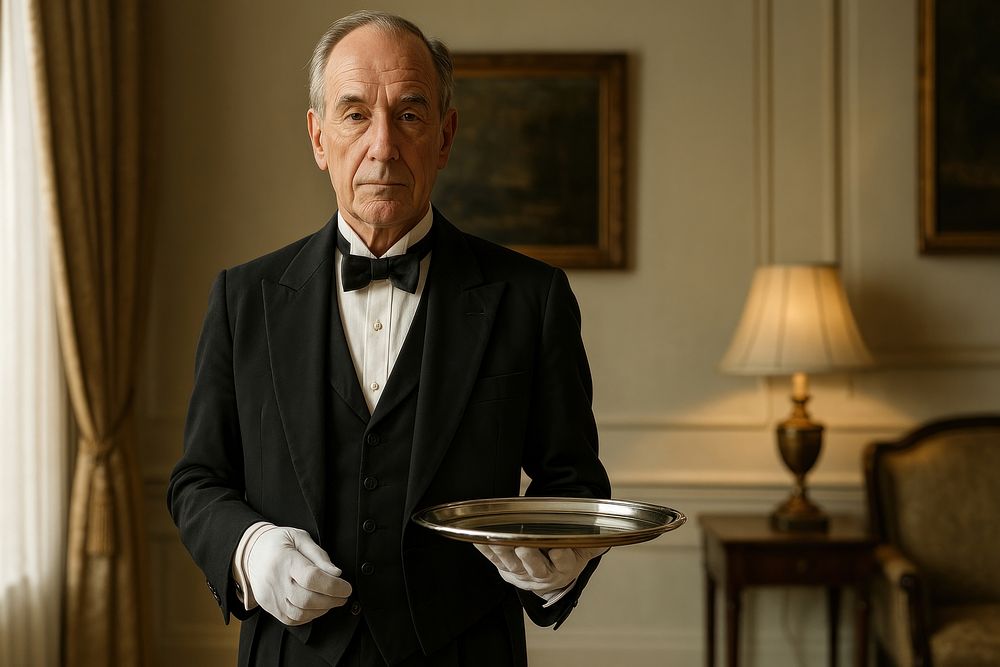 Elegant butler holding tray. | Free Photo - rawpixel