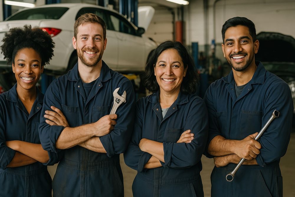 Diverse automotive repair team smiling. | Free Photo - rawpixel