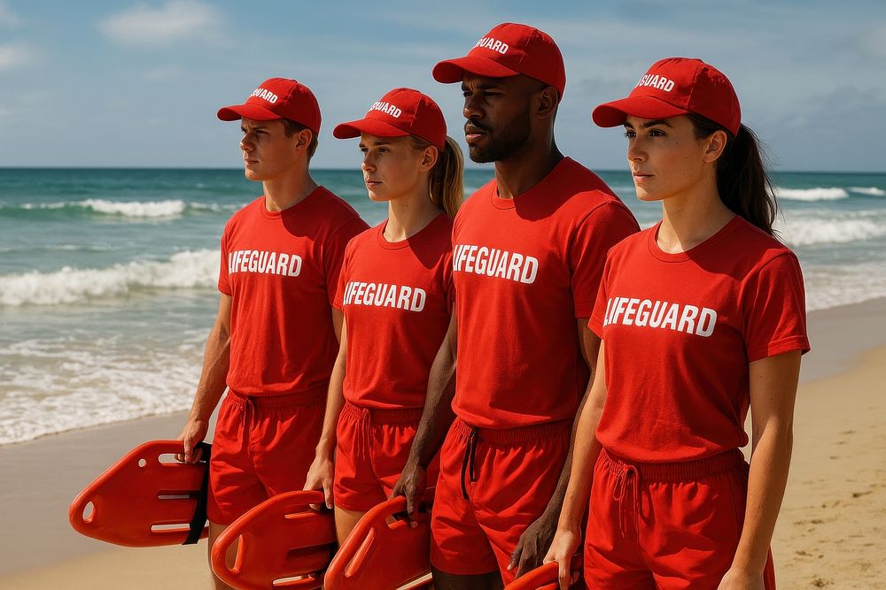 Lifeguards standing on beach | Free Photo - rawpixel