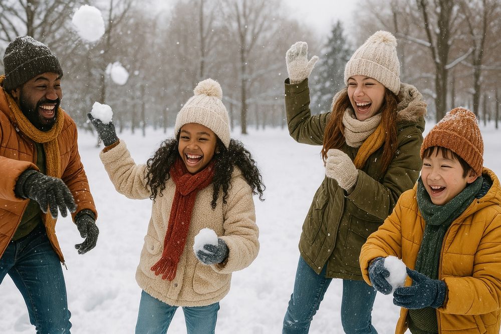 Joyful family snowball fight | Free Photo - rawpixel