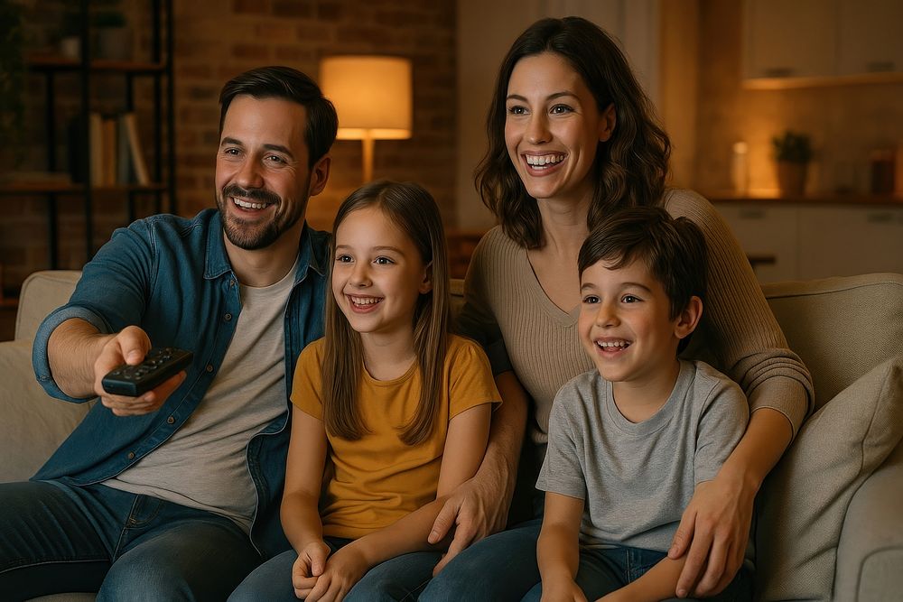 Happy family watching television together | Free Photo - rawpixel