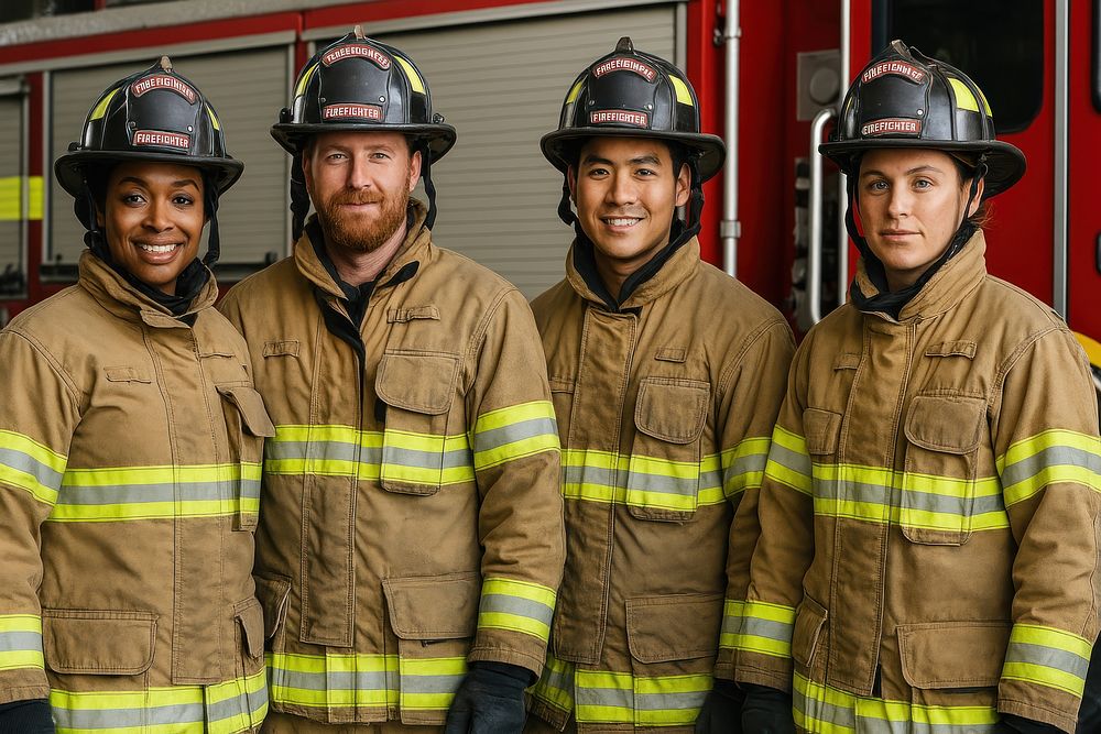 Brave firefighters standing together. | Free Photo - rawpixel