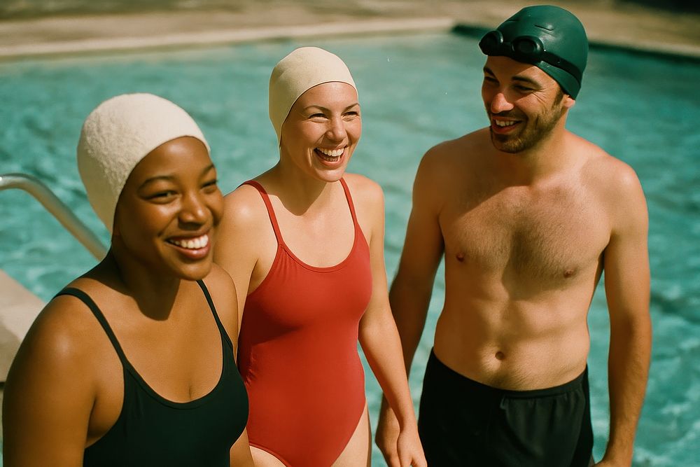 Happy swimmers by poolside. | Free Photo - rawpixel