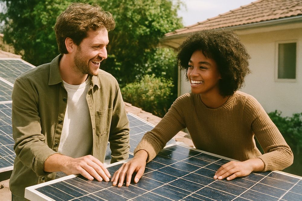 Smiling couple installing solar panels. | Free Photo - rawpixel