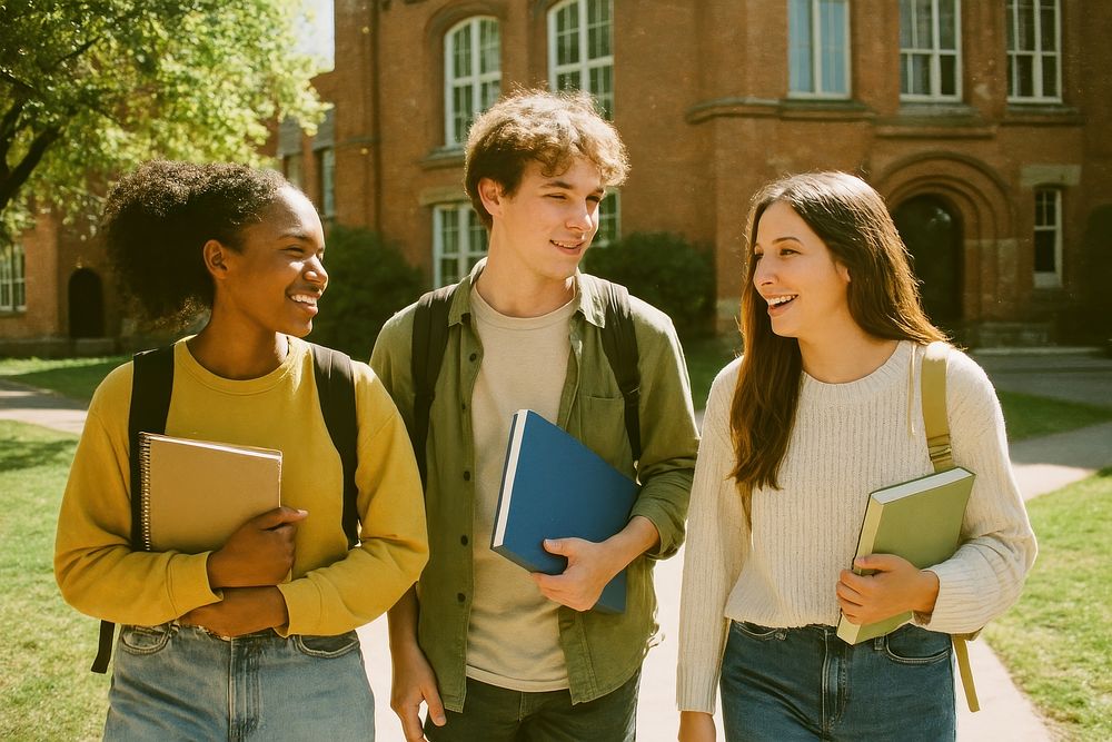 Students walking campus smiling | Free Photo - rawpixel