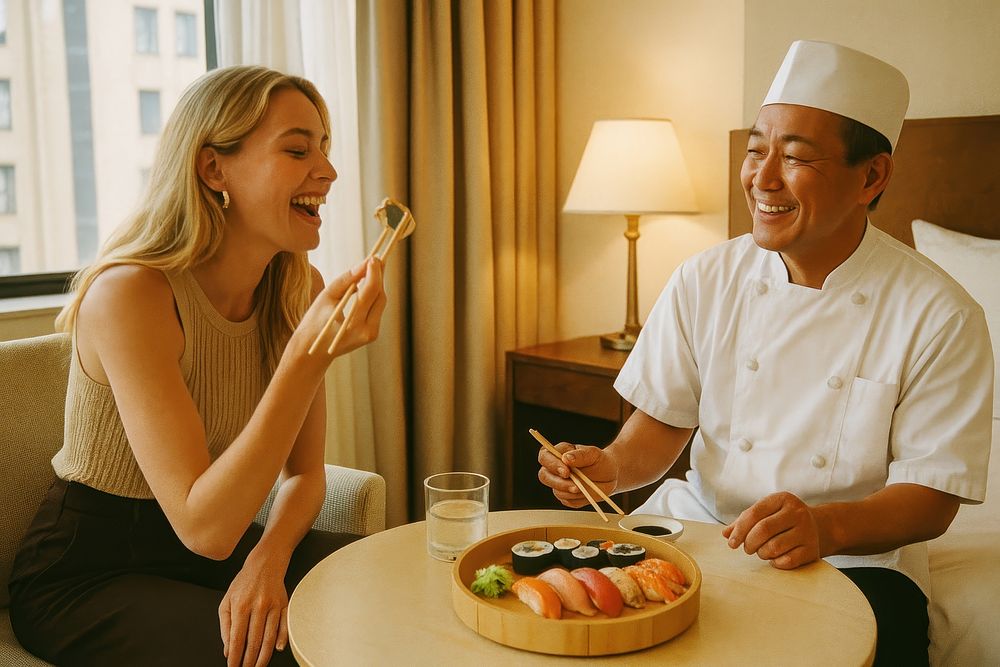Chef sharing sushi joy. | Free Photo - rawpixel