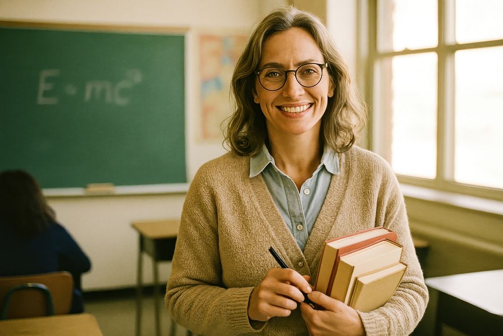 Smiling teacher holding books. | Free Photo - rawpixel
