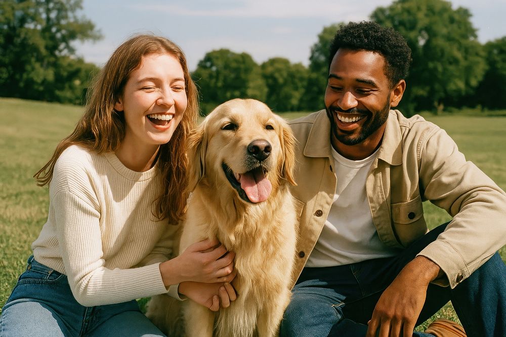 Joyful friends with dog outdoors | Free Photo - rawpixel