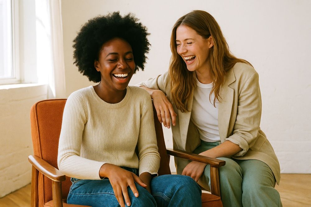 Two friends laughing together joyfully. | Free Photo - rawpixel