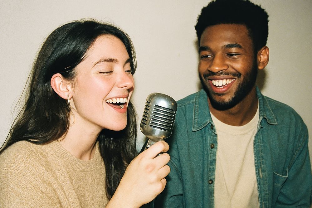Joyful singing duo captured moment. | Free Photo - rawpixel