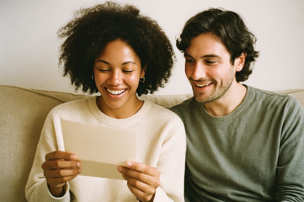 Happy couple reading letter together. | Free Photo - rawpixel