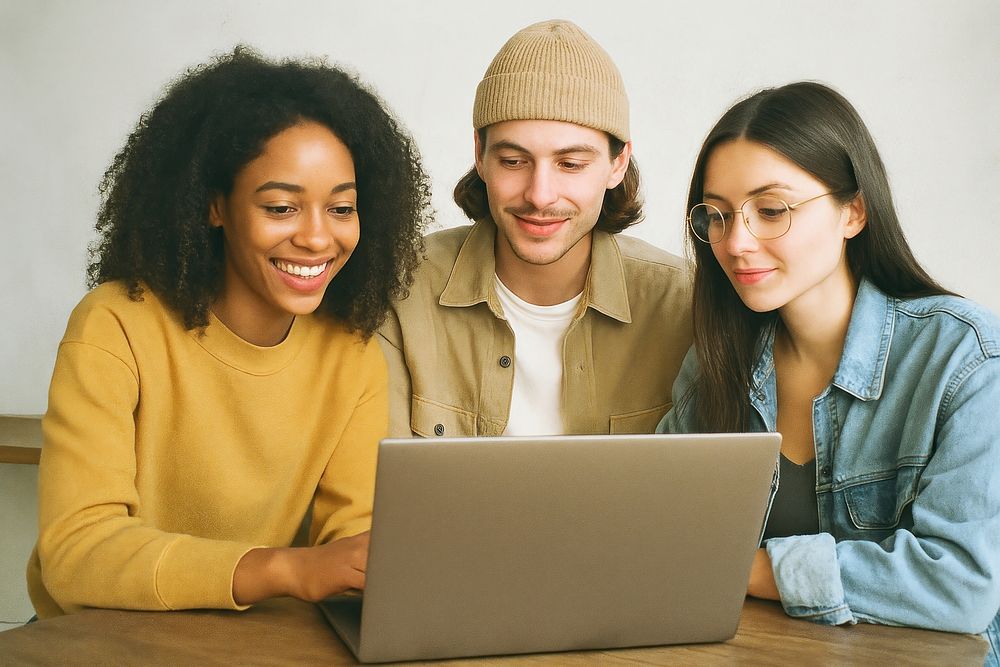 Diverse friends using laptop together | Free Photo - rawpixel