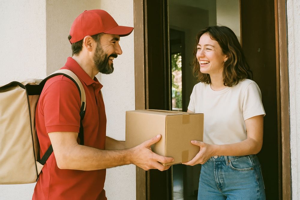 Happy delivery service interaction | Free Photo - rawpixel