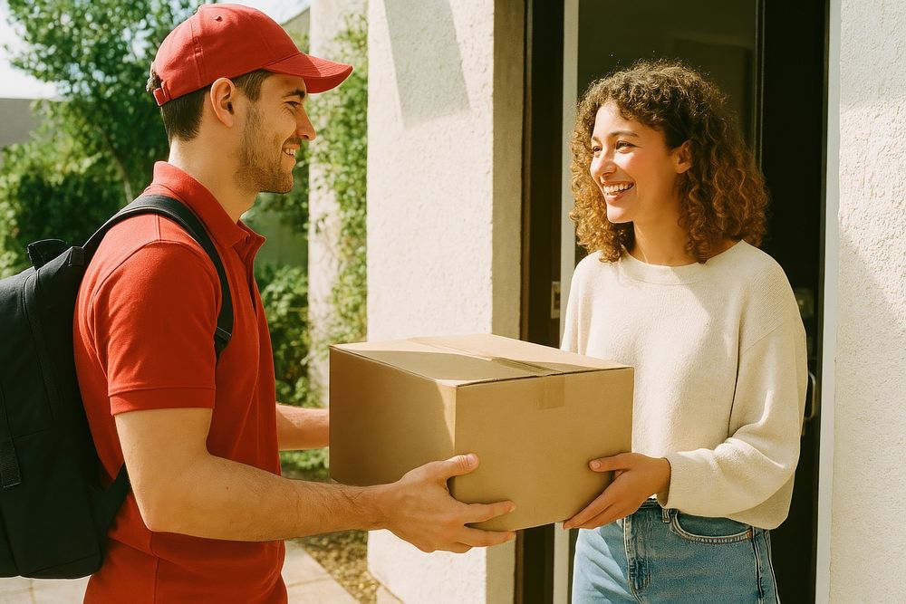 Friendly delivery service interaction. | Free Photo - rawpixel