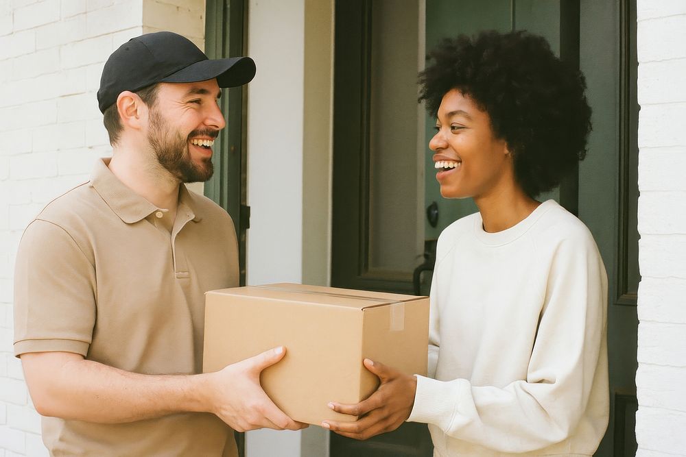 Delivery interaction with happy people. | Free Photo - rawpixel