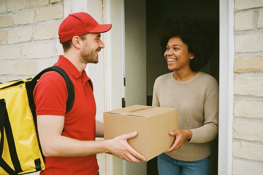 Friendly delivery at doorstep. | Free Photo - rawpixel