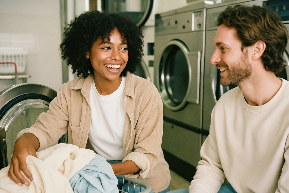 Happy friends doing laundry together. | Free Photo - rawpixel