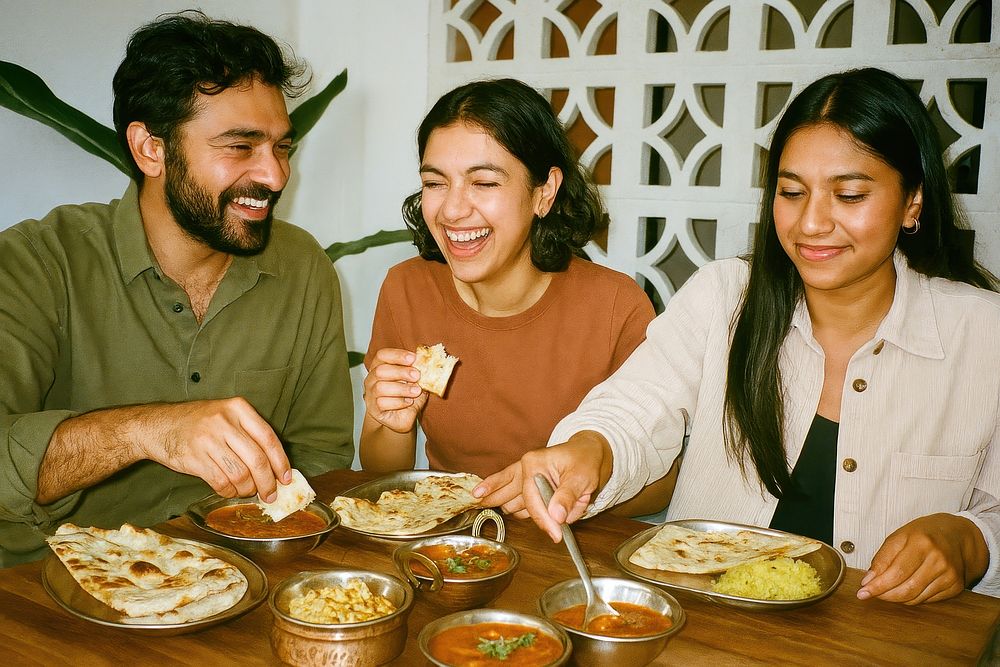 Friends enjoying Indian cuisine together. | Free Photo - rawpixel