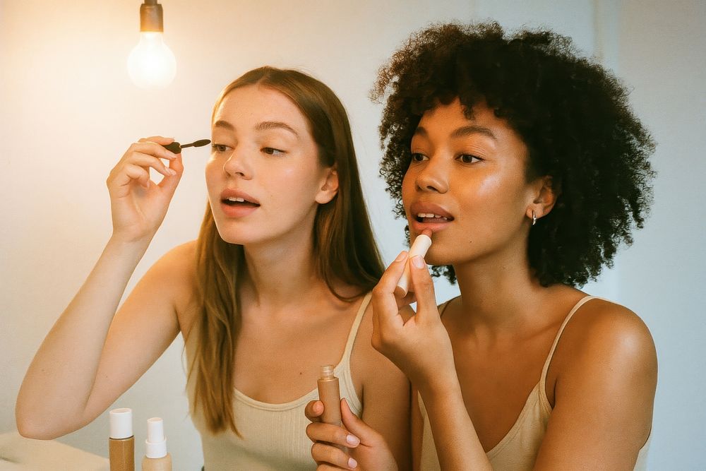 Women applying makeup together. | Free Photo - rawpixel