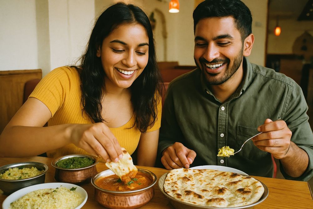 Happy couple enjoying Indian cuisine. | Free Photo - rawpixel