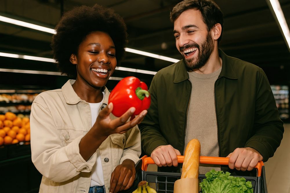 Happy grocery shopping together | Free Photo - rawpixel
