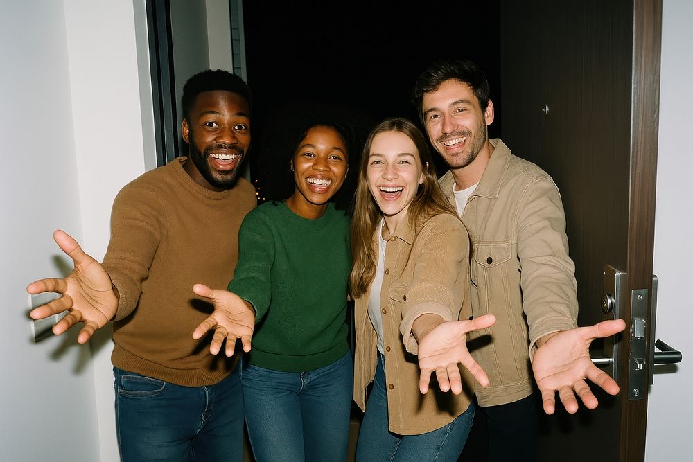Welcoming friends at door | Free Photo - rawpixel