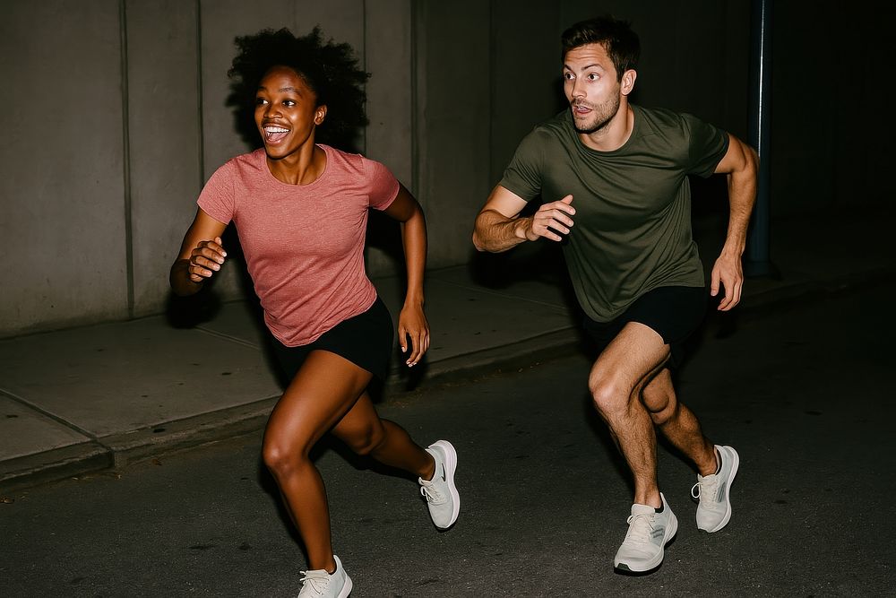 Energetic nighttime urban running duo. | Free Photo - rawpixel