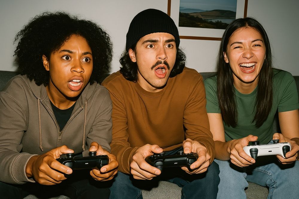 Excited friends gaming together. | Free Photo - rawpixel