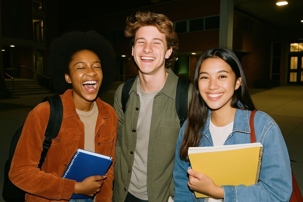 Diverse students laughing together happily. | Free Photo - rawpixel